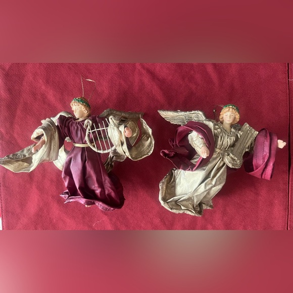 Vintage | Holiday | Elegant Vintage Pair Of Angels Burgundy And Gold ...